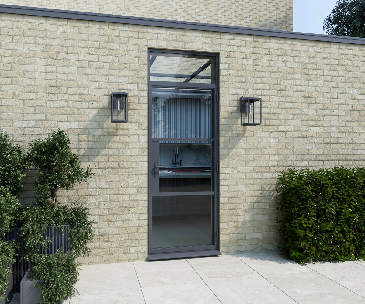 700mm - Anthracite Grey Heritage Aluminium Single Door + 290mm Top Win