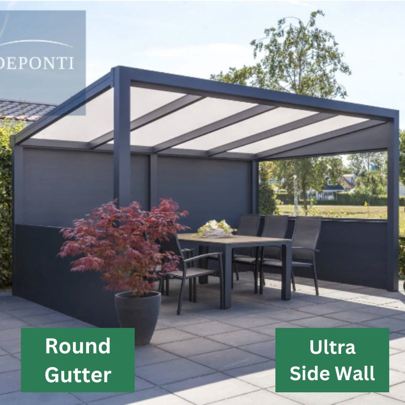 Ribolla Veranda - Black - Round Gutter - Ultra Clear Side Wall