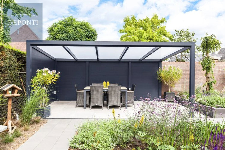 Ribolla Veranda - Grey - Round Gutter - Closed Side Wall